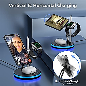 Magnetic Wireless Charging Station, KOOPAO 4 in 1 Fast Charger Dock Stand Compatible with iPhone 12/13,Pro, Pro Max, Mini, iWatch 7/6/SE/5/4/3/2, AirPods 2/ Pro, 1ST Pencil (with QC 3.0 Adapter)