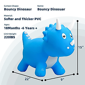 EVERICH TOY Kids Dinosaur Bouncy Animal Toys, Inflatable Triceratops Bouncer, Ride on Bounce Hopper, Indoor Outdoor Activity Birthday Gift for 18 Months 2 3 4 Years Old Boys