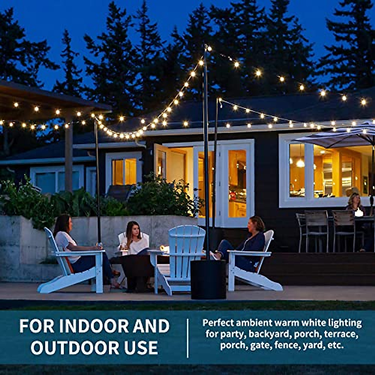 Svater Outdoor String Lights 100ft ST38 Patio String Lights with 52 Waterproof Shatterproof LED Bulbs(2 Spare) Connectable Lights for Outside Backyard Garden Porch