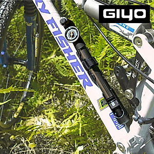 GIYO Mini Bike Pump with Gauge 2 Stage HP/HV 120 PSI Schrader & Presta Bike Tire Pump | Easy Inflation for Road & MTB | Frame Mount Included | Taiwan Made (GP-993)