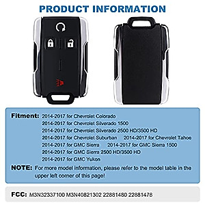 ECCPP Key Fob Case (Shell only) for Chevy Silverado Key Fob 1500 2500 HD 3500 HD Colorado Suburban Tahoe/for GMC Yukon Keyless Entry Remote M3N-32337100 (1pcs)