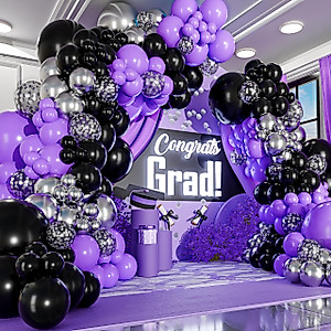 ALL-IN-1 Purple and Black Balloons Garland & Arch Kit – Small and Large Purple Black and Silver balloons – Party Decorations & Supplies for Graduation Birthday Retirement Halloween – Wednesday