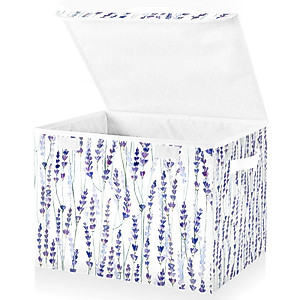 xigua Lavender Storage Bin with Lids Larger Collapsible Decorative Cube Storage Bins with Handles Divider for Bedroom Closet Living Room