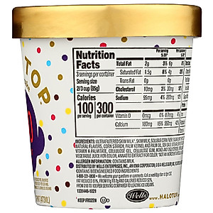 Halo Top Birthday Cake Light Ice Cream, 16 Fluid Ounce -- 8 per case.