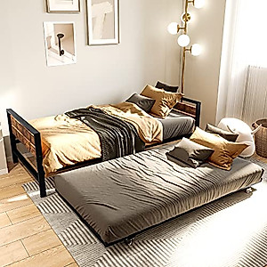 YITAHOME Twin Daybed with Pull Out Trundle/Steel Slat Support/Space Saving Adjustable Height Sofa Bed Couch and Multi-Functional Furniture for Living Room and Guest Room,Black