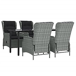 WHOPBXGAD 5 Piece Patio Dining Set Lawn Furniture,Patio Furniture Sets,Patio furnitureSui for patios, Gardens, lawns, Balconies, Poolside,Light Gray Poly Rattan