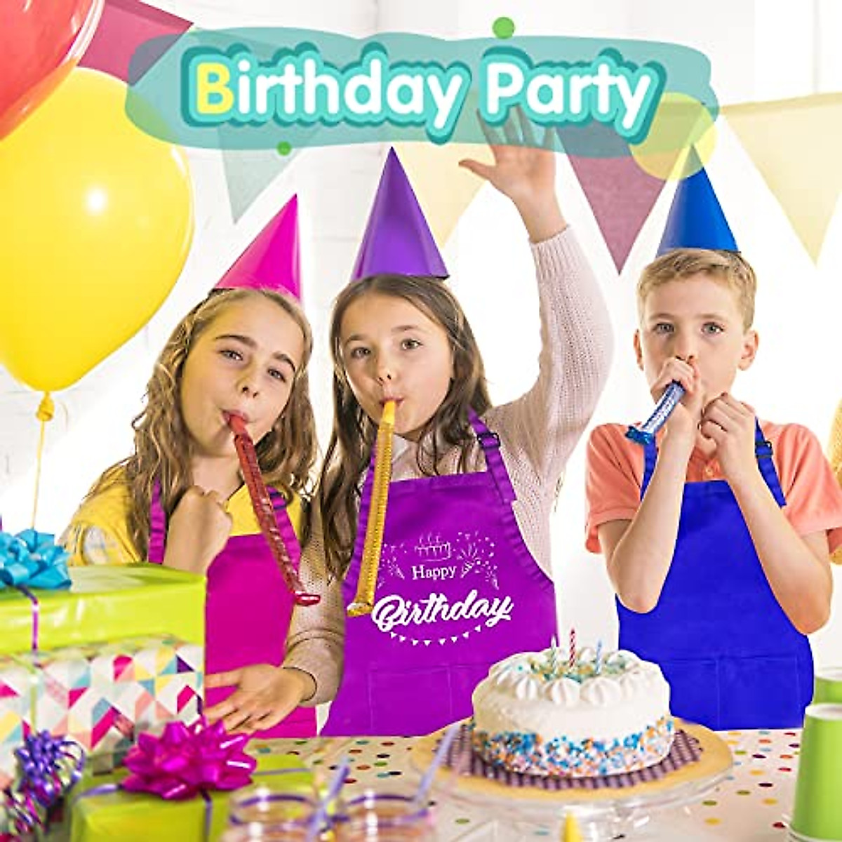 Ecoofor 24 Pieces 12 Colors Kid Aprons Set XL for 7-13 Age Children Chef Aprons Kids Painting for Kitchen Cooking Baking Painting