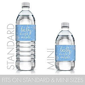 Blue Little Snowflake Winter Baby Shower Water Bottle Labels - Baby It's Cold Outside - 24 Stickers