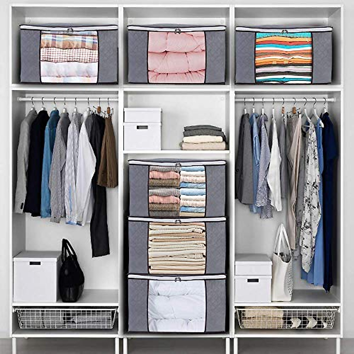 Vieshful 5 Pack 90L Clothes Storage Bags and 3 Pack 75L Underbed Containers，Large Capacity Clothing Organizers for Bedding Blanket Comforter Quilt