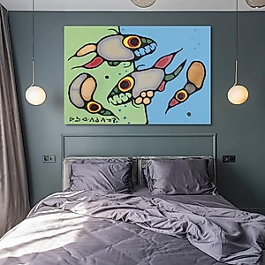 Little Loon Dances with Fish Spirit by Norval Morrisseau Prints Poster Canvas Art Poster And Wall Art Picture Print Modern Family Bedroom Decor Posters 08x12inch(20x30cm)