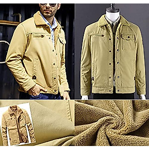 Vcansion Men's Classic Sherpa Trucker Jacket Windbreaker Stand Collar Fleece Coat Outerwear Warm Parka Army Green US L