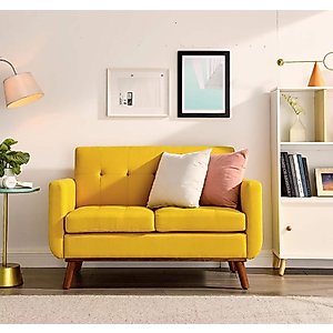 ECLYL Double Sofa, Modern Decoration Living Room Love Seat Sofa Simple and Atmospheric, Button Plush Soft Cushion Love Seat Furniture, Easy to Install Bedroom Small Sofa (Yellow)