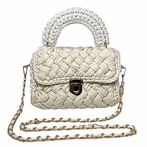 Trendy Summer Woven Crossbody Bag for Women- handmade to wear as Clutch, Top Handle, or shoulder strap for an everyday purse (Cream)