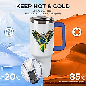 Brazil Soccer Flag Brazilian Football Insulated Tumbler with Lid And Straw Stainless Steel Travel Coffee Mug 40oz Deep Blue-style