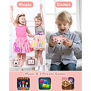 GREENKINDER Kids Camera, Toddler Digital Camera for Ages 3-12 Year Old Girls Boys Childrens, Christmas Birthday Toys Gifts, Selfie Camcorder HD 1080P Video 32GB Calf Pink