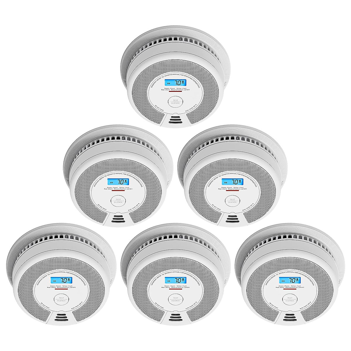X-Sense Wireless Interconnected Combination Smoke and Carbon Monoxide Detector with LCD Display & 10-Year Battery, Over 820 ft Transmission Range, 6-Pack