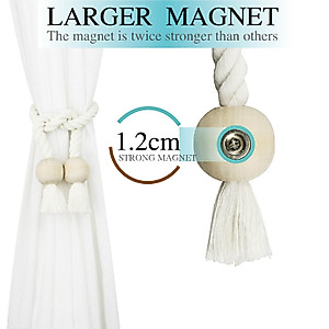 Nieffeiy 2 Pack Magnetic Curtain Tiebacks Cotton Hand Woven Tie Back Decorative Rope Holdbacks for Curtains Draperies No Tools Required, Cream