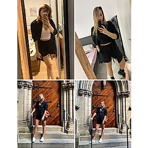 Zeagoo Womens Coordinated Outfit Summer Longe Two Pieces Tracksuit Button-Down Shirt and High Waisted Shorts Set, 04_black, Medium