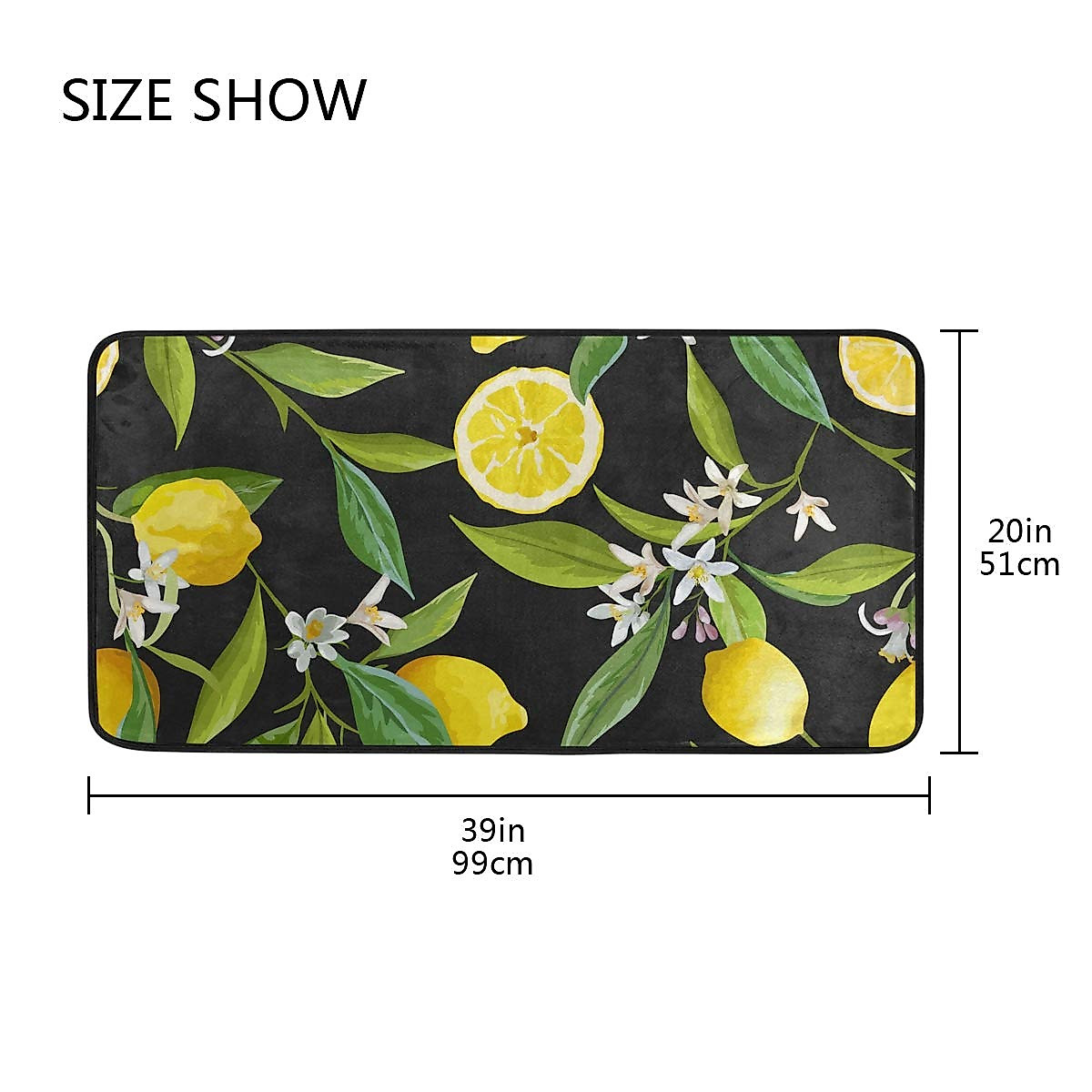 Blueangle Lemon Flower Pattern Professional Grade Anti-Fatigue Kitchen & Office Comfort Mat, 20x39, Non-Slip Bottom