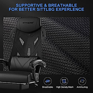 GTRACING Gaming Chair, Computer Chair with Mesh Back, Ergonomic Gaming Chair with Footrest, Reclining Gamer Chair with Adjustable Headrest and Lumbar Support for Gaming and Office, Black
