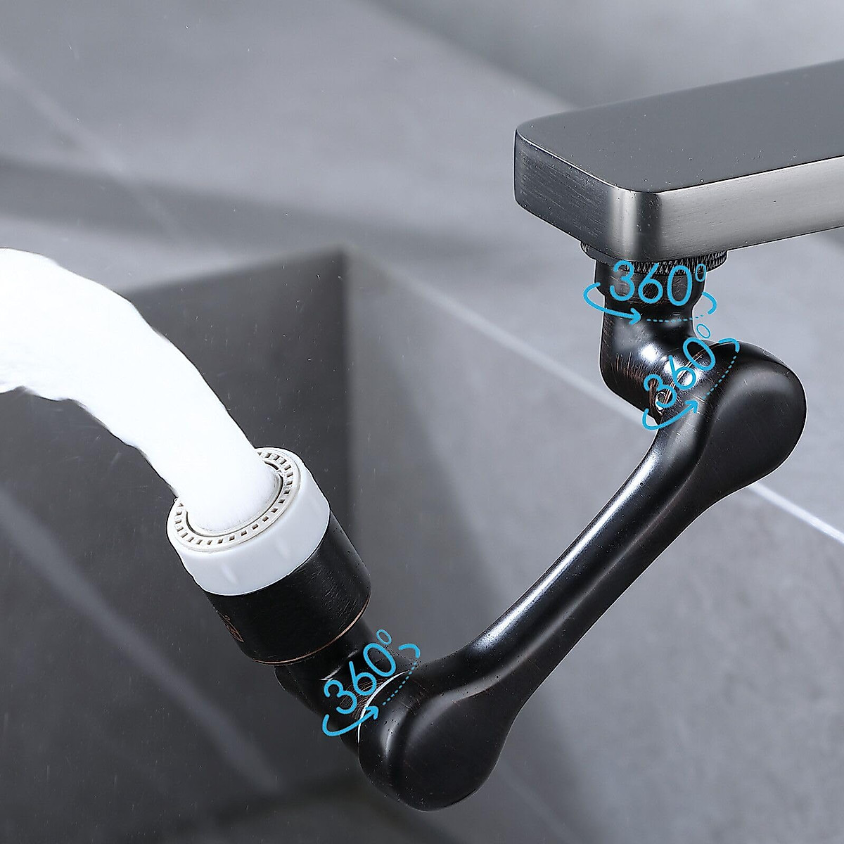 Techzm Faucet Extender 1080 Swivel Faucet Attachment Aerator Rotating Splash Filter Extension with Two Water Outlet Modes - Oil Rubbed Bronze