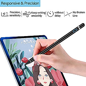 Active Stylus Pens for Touch Screens, DOGAIN Stylist Digital Pen, 1.5mm Fine Point Rechargeable iPad Pencil for Drawing/Writing/Playing, Compatible with iOS/Android and Other Tablets(Black)