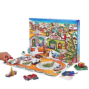 Hot Wheels Toy Car Set, 2023 Advent Calendar with 8 Cars in 1:64 Scale, 16 Accessories & Playmat, Gift for Kids