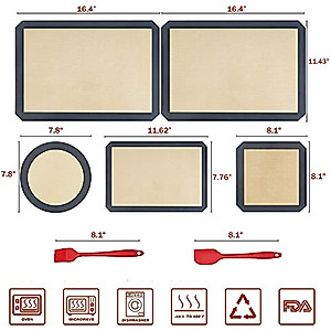 Silicone Baking Mats, Set of 7, BPA-Free Food Grade Reusable Baking Mat Professional Non-stick Pastry Mat Oven Liner Sheets Mats Silicone pan liners Square Cake Pan Mat Silicone Oil Brush &Knife