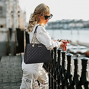 Montana West Shoulder Handbags for Women Quilted Tote Purse Ladies Designer Satchel Hobo Bag with Chain Strap Gift MWC-040BK