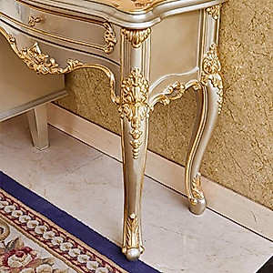 MARURY 47" Light Luxury Makeup Vanity Dressing Table, European Retro Solid Wood Make-up Table with Make-up Stool, Vintage Vanity Table with Mirror, for Bedroom,Entryway, Hallway, Living Room