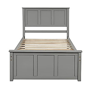 Merax Twin Size Platform Bed with Trundle, Twin Bed Frame with Headboard/Mattress Foundation/Strong Slat Support/No Box Spring Needed, Grey