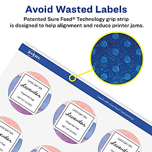 Avery Printable Waterproof Round Labels with Sure Feed, 2.5" Diameter, White, 72 Customizable Labels (22856)