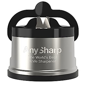 AnySharp Pro - World's Best Knife Sharpener - For All Knives and Serrated Blades - Brushed Metal