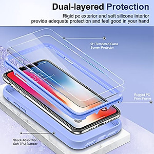 LeYi for iPhone X Case, iPhone Xs Case, iPhone 10 Case with 2 Pack Tempered Glass Screen Protector, Silicone Full Body Cute Slim Women Phone Case Cover for iPhone 10/X/Xs, Violet