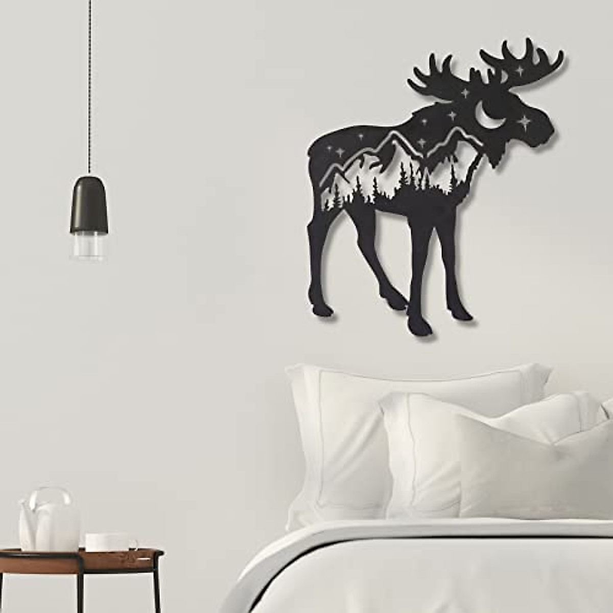 Fayholy Metal Moose Wall Art, Metal Wall Decor, Wall Hangings, Home Decoration, Moose Mountain Wall Art, Metal Deer Wall Art, Living Room Decor (Black, 26"x27" | 65x69 cm)