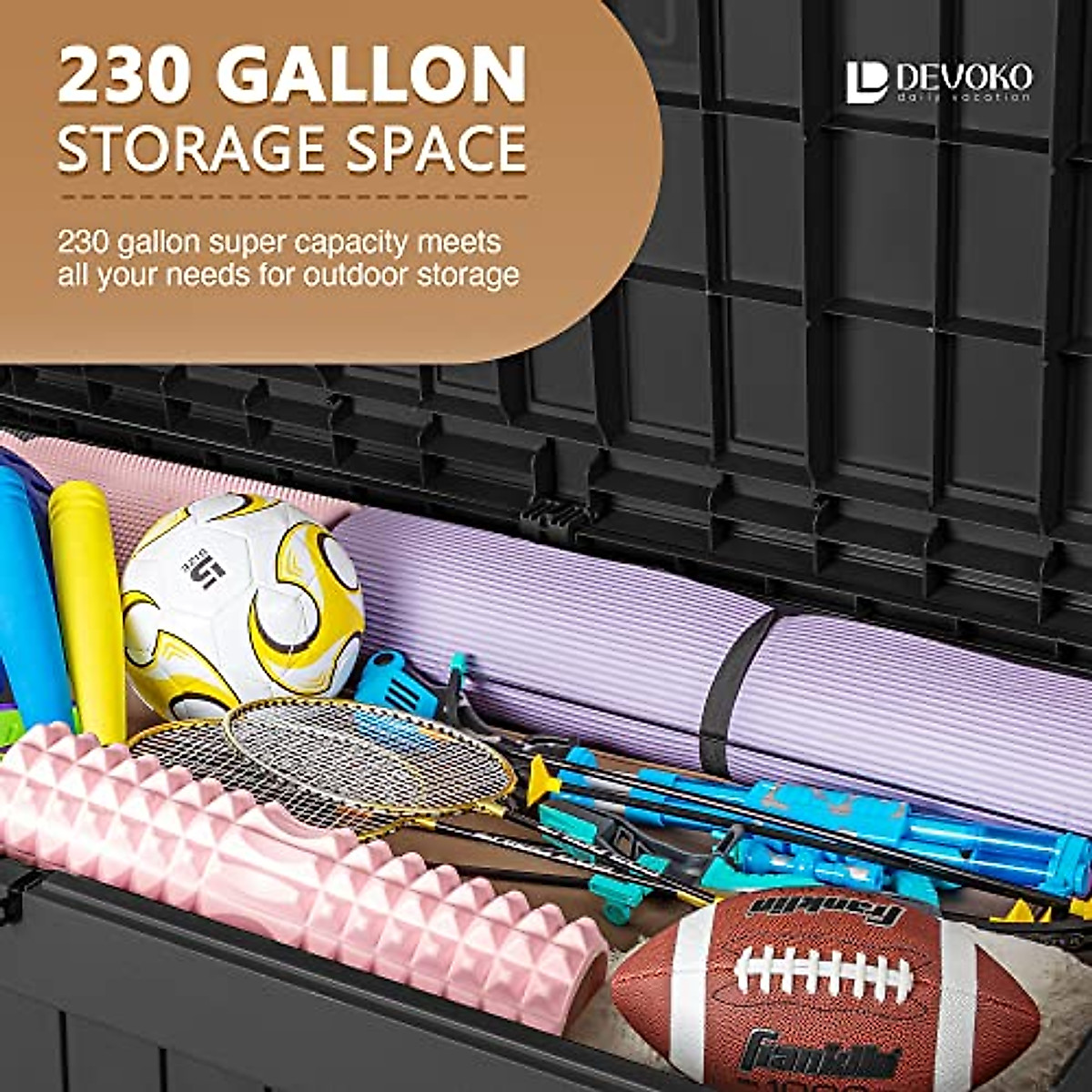 Devoko XXL 230 Gallon Resin Large Deck Box Waterproof Outdoor Storage Box Loackable for Patio Furniture Cushions, Toys and Garden Tools(230 Gallon, Black)