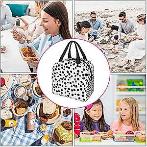 MDMEI Polka Dot Lunch Box Durable Insulated White Lunch Bag for Girls Women Reusable Leakproof Thermal Cooler Tote Black Dots LunchBox for School Office Travel Camping Picnic