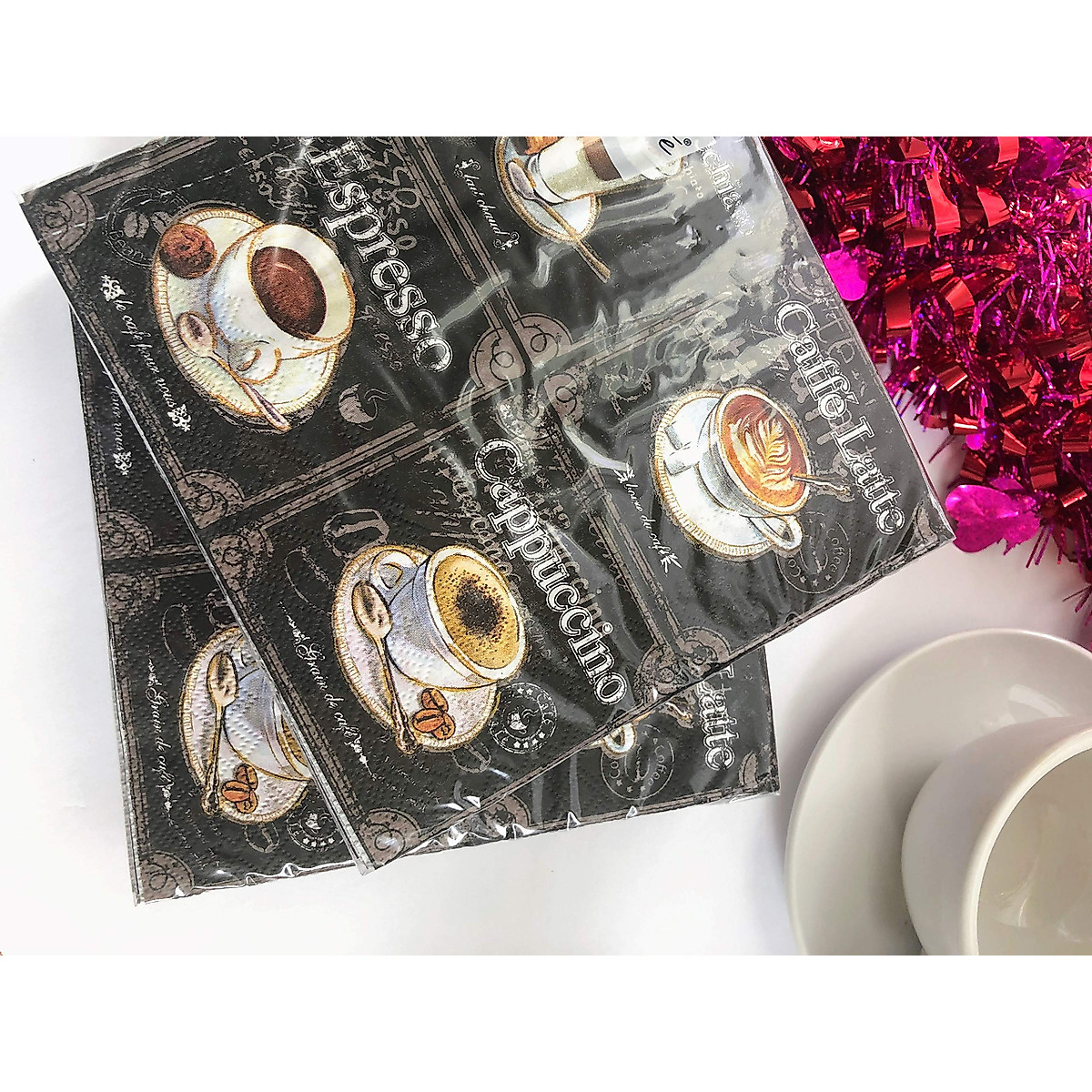 20-ct Coffee Napkins Black and White Napkins Decorative Paper Napkins for Decoupage Fall Paper Napkins Tea Party Napkins Valentine Napkins Disposable Birthday Napkins for Adults 6.5 x 6.5 x 1 inch