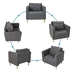 STHOUYN Small Accent Chairs Living Room Chairs Set of 2, Reading Chairs Bedroom Comfy Comfortable Chair, Mid Century Modern Club Chair, Tufted Single Sofa Office Living Room Furniture (2, Grey)