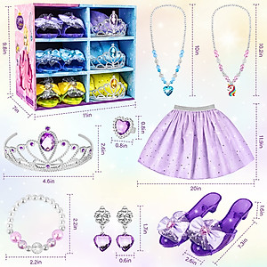 Princess Dress Up Shoes & Jewelry Boutique Girls Role Play Shoes Pretend Jewelry Toys Princess Accessories Set with 2 Pairs of Shoes,Crowns,Cloaks, Princess Gifts Toys for 3 4 5 6 Year Old Girls