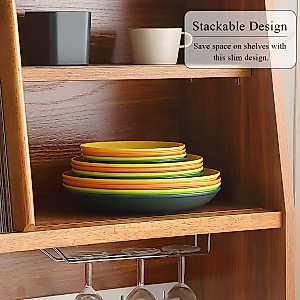 Evanda Plastic Plates Set of 12 Pieces, Dinner Plates 3 Size 6.25/7.75/9.25 inch Unbreakable Reusable Dishes for All Purpose and All Age, Microwave Safe BPA Free Dishwasher Safe