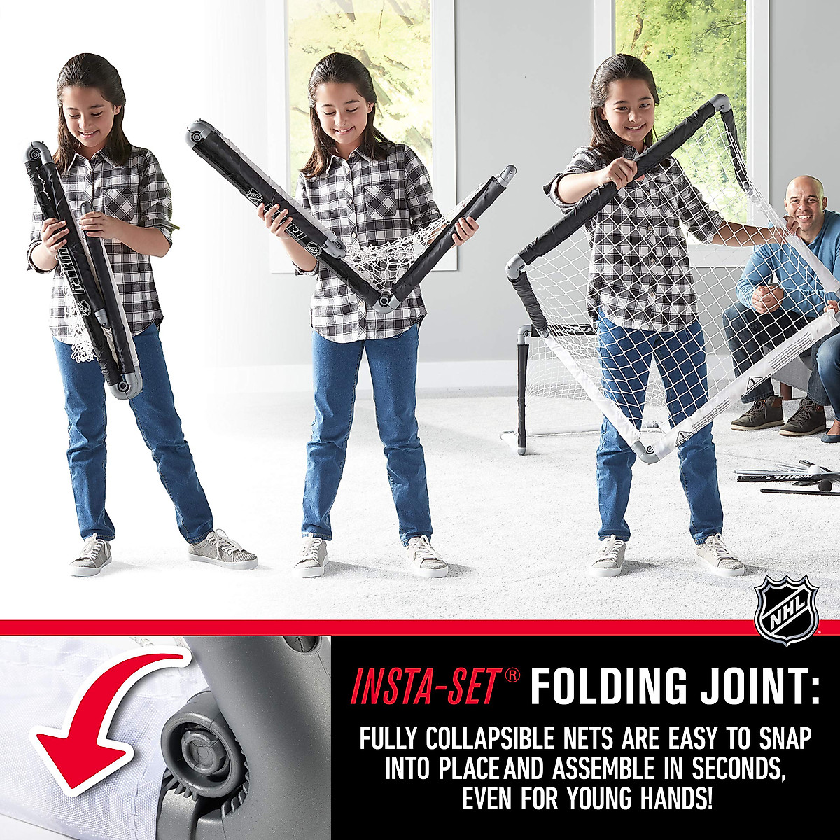 Franklin Sports NHL Mini Hockey Goal Set of 2 - Black - Includes Mini Hockey Goals, 4 Hockey Sticks, 2 Goalie Sticks, and 4 Foam Hockey Balls