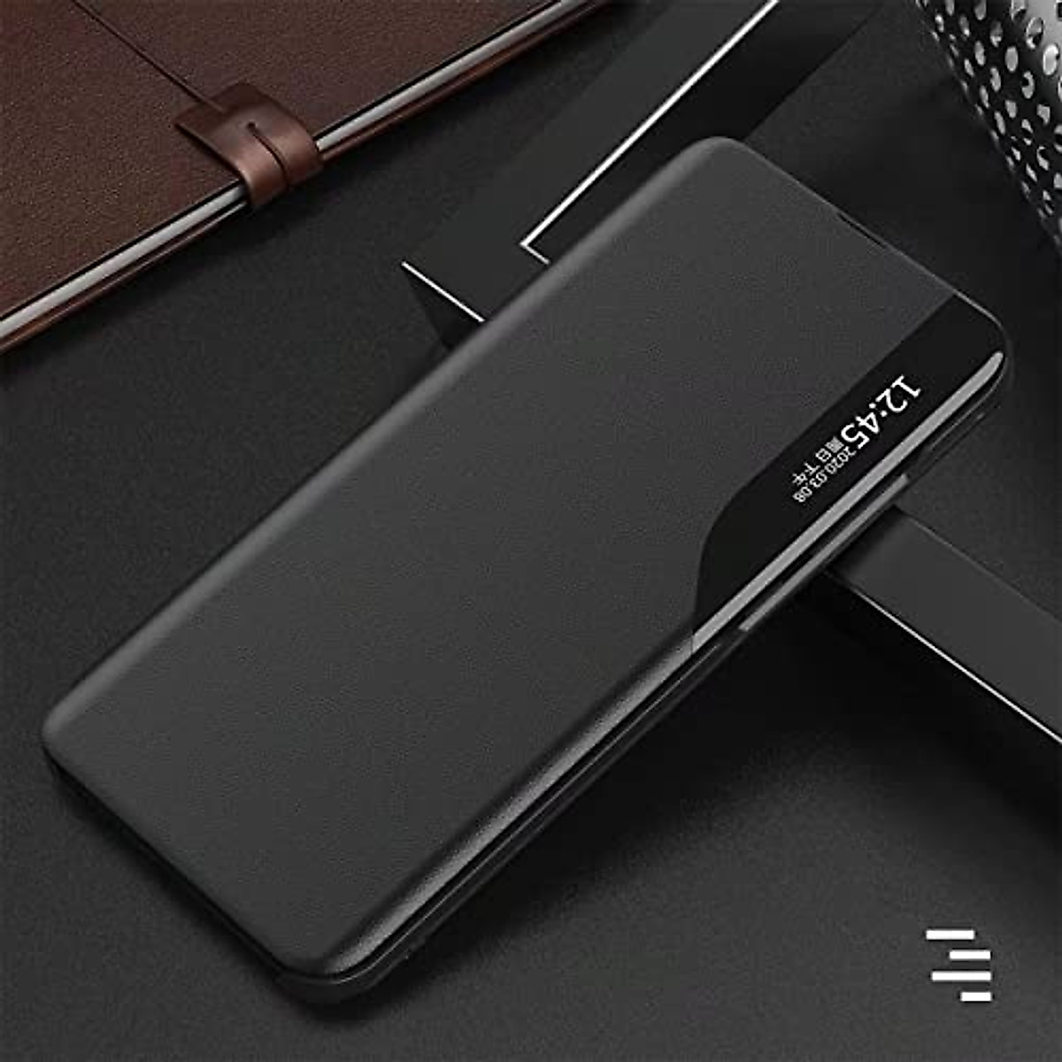 YukeTop Cover for Oppo Reno2 Z Case, with Stand, Clear Window + Leather + PC, Flip Cover, Cover Protection for Oppo Reno2 Z.(Black)
