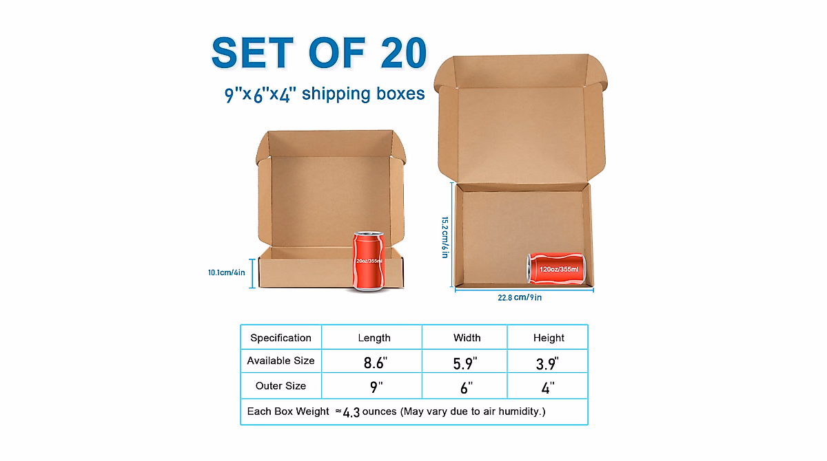 DUZCLI 9x6x4 Shipping Boxes Set of 20 for Small Business Packaging