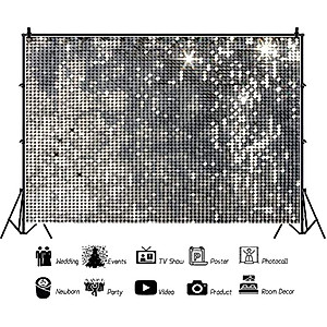 YongFoto 6x4ft Disco Party Backdrop Sliver Sequins Photography Background Glitter Halos Wedding Birthday Party Cake Table Banner 70s Theme Party Backdrop Disco Decorations Backdrop