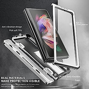 GooodiDEAR Galaxy Z Fold 3 Case, Heavy-Duty, Full Body Protection, Anti-Scratch, Slim - Foldable Trolley Case with Built-in Pen Slot, Kickstand & Screen Protector - TPU/PC, Wireless Charging, White