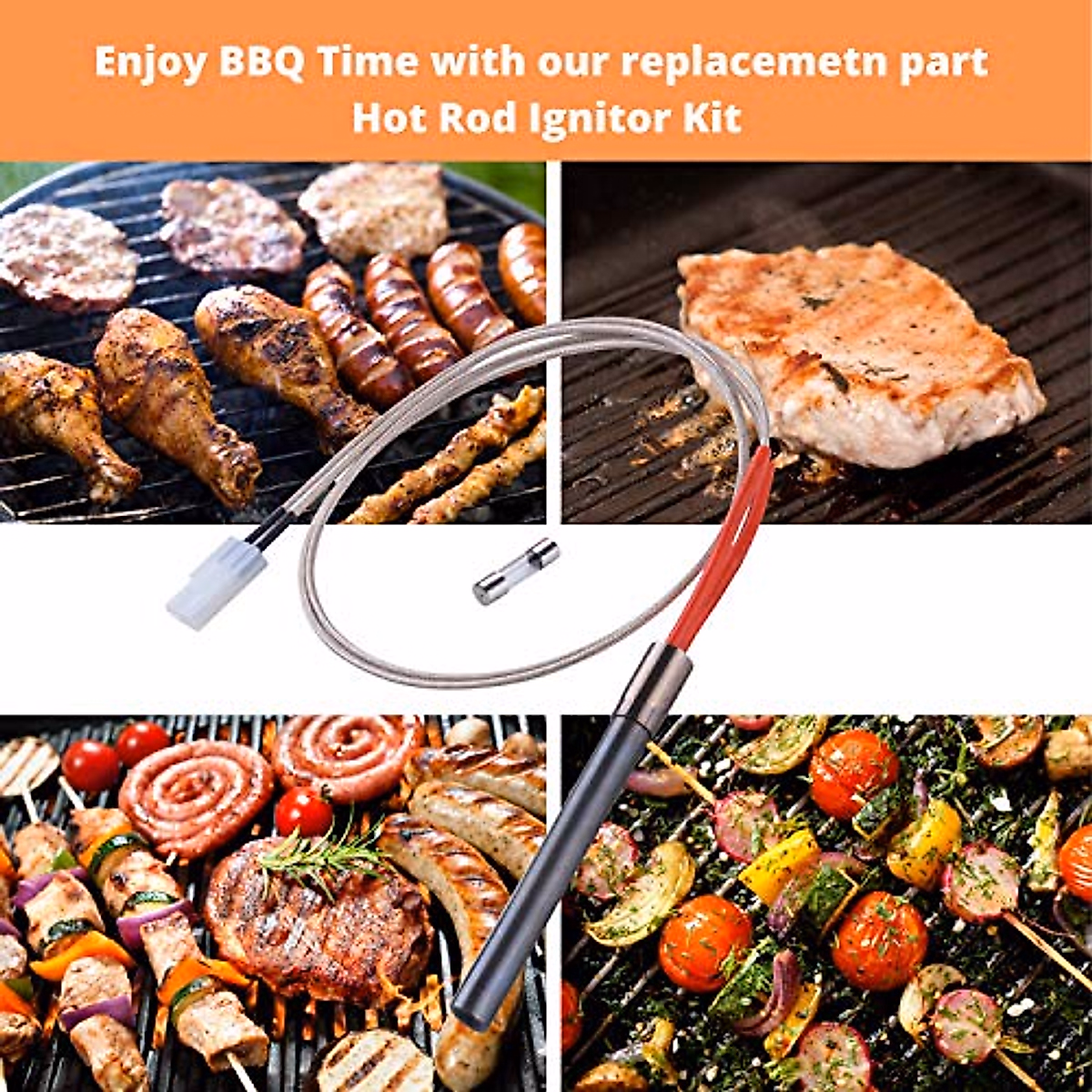 Hot Rod Ignitor Replacement for Pellet Grills - Fire Works Igniter Kit Compatible with Pit Boss 700 700FB 70112 820 820D 820Pro BBQ Grills, Camp Chef Wood Pellet Grills, Traeger Wood Pellet Grills