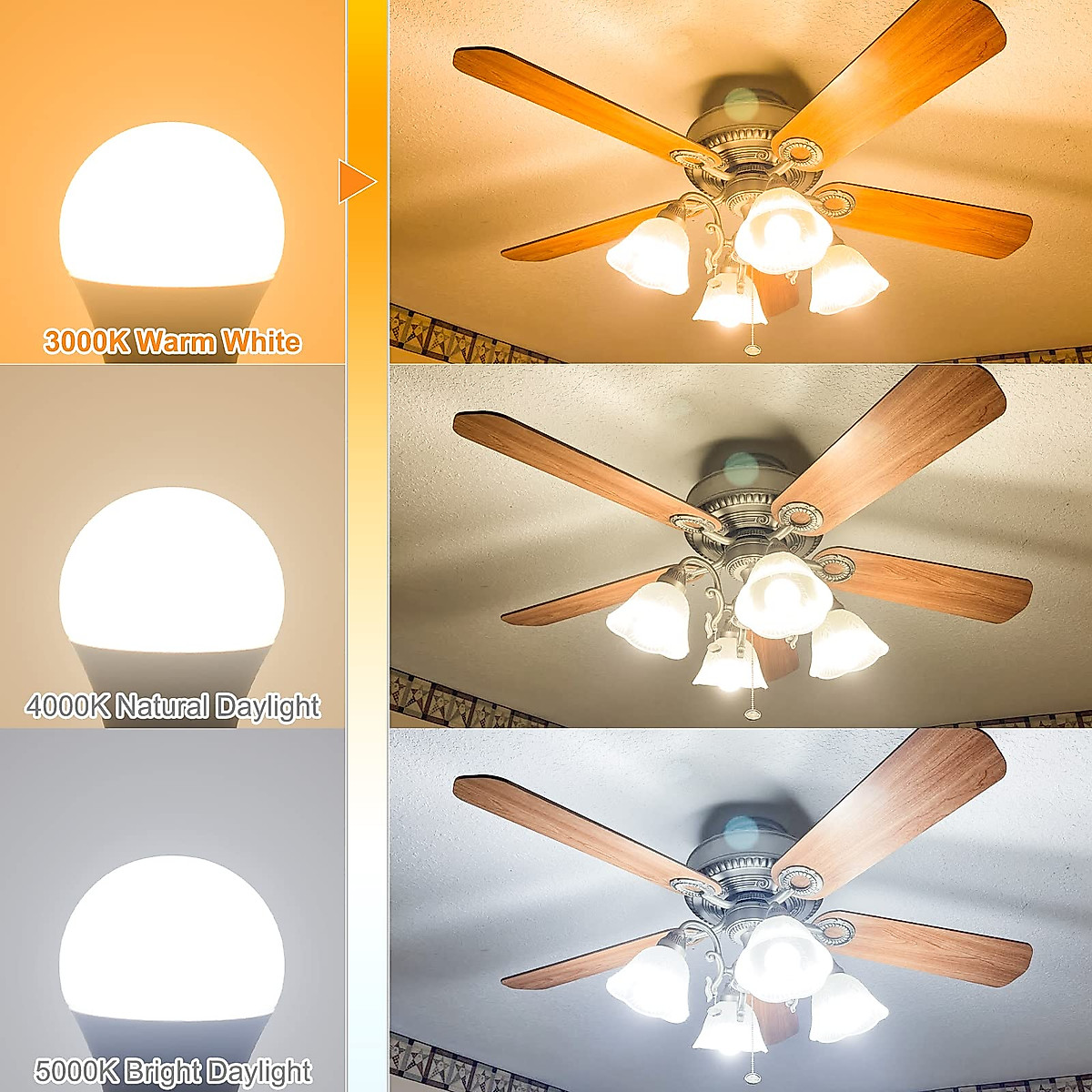 hansang Ceiling Fan Light Bulbs E12 Base 3000K Soft White, Small Base LED Candelabra Bulbs, A15 Chandelier Light Bulbs, 6W 60W Equivalent, 600LM, Non-dimmable, 6 Pack