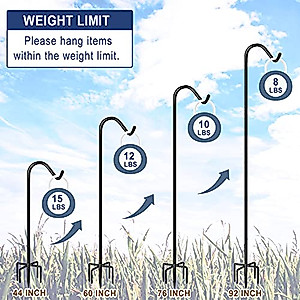 Eazielife Shepherds Hook for Outdoor Bird Feeders Pole 92 Inch Tall, Adjustable Heavy Duty Garden Hanger Stake Pole with 5 Prong Base, Shiny Black (2 Packs)