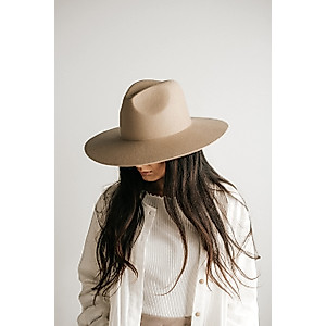 Gigi Pip Emma Wide Brim Felt Fedora Hat, 100% Australian Wool, Tan, Small/Med